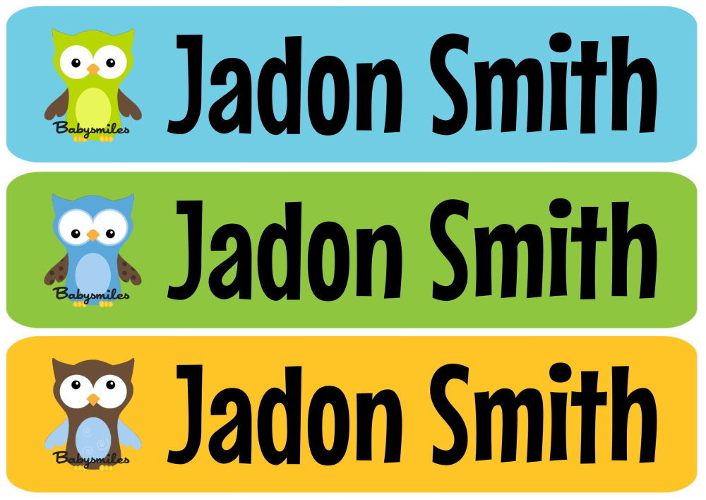 Adorable Owl Boy Rectangle Personalized Name Labels | Baby Smiles Labels