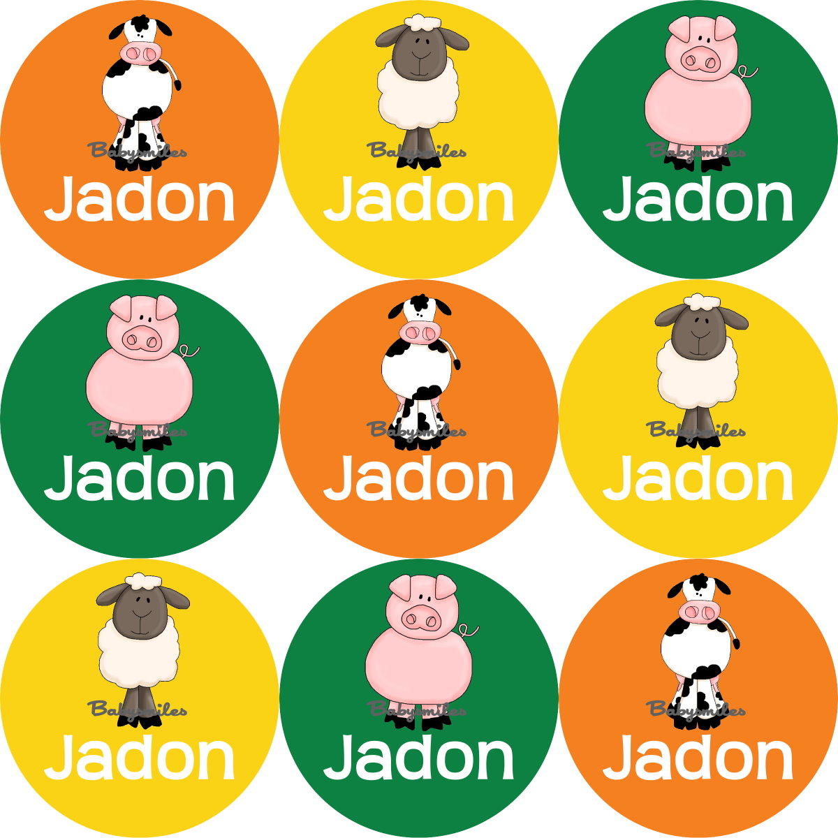 Animal Farm Friends Round Personalized Name Labels | Baby Smiles Labels