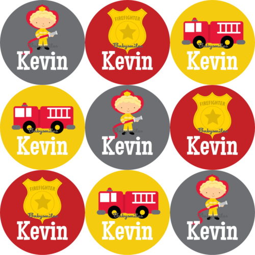Firefighter Hero Round Personalized Name Labels | Baby Smiles Labels